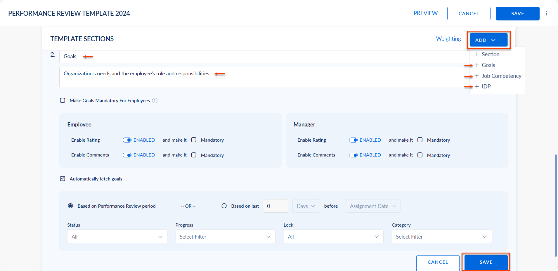 Create performance review template